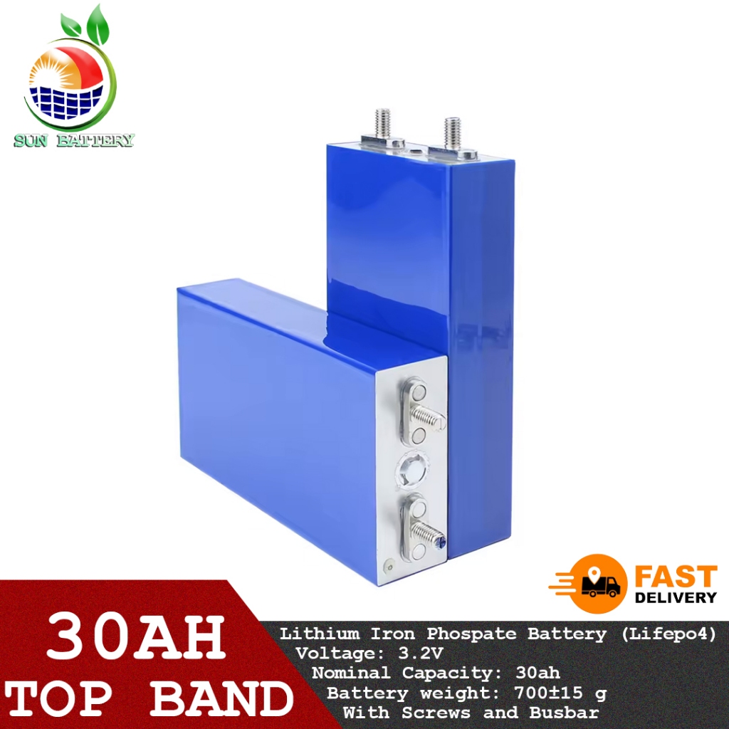 SUN BATTERY LIFEPO4 CELL TOPBAND 30AH - 3.2V Rechargeable Prismatic ...