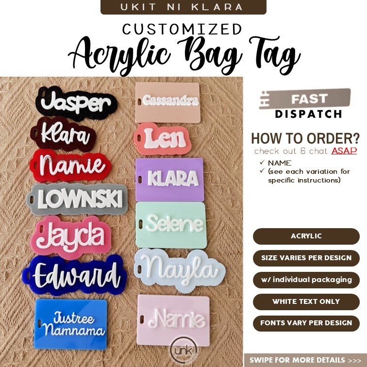 UNK - Acrylic Bag Tag - Customized | Ukit ni Klara bagtag school ...