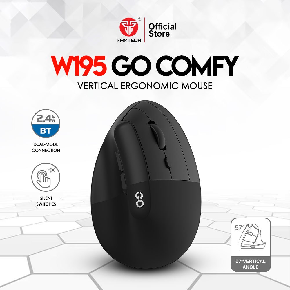Fantech W195 Go Comfy Mouse Vertical Ergonomic 2.4GHz Wireless and 5.1 Bluetooth Compact Mouse ...