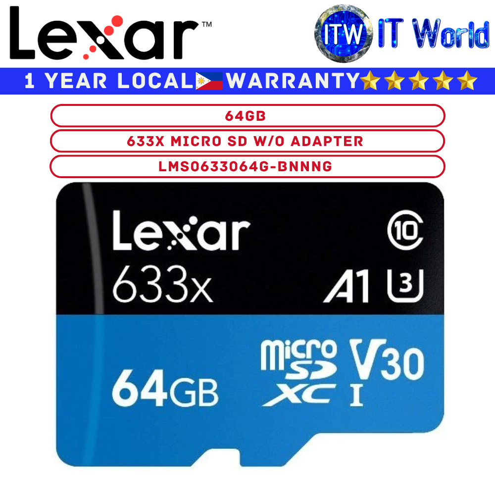 Itw | Lexar SD Card Memory Card 633x Blue 64GB Micro SD Card without SD Adapter (LMS0633064G ...
