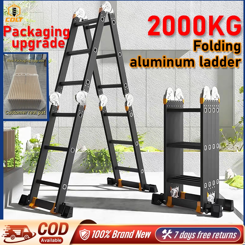 REAIM Ladder Foldable Aluminum Heavy Duty 12 16 20 FT Folding Ladder ...