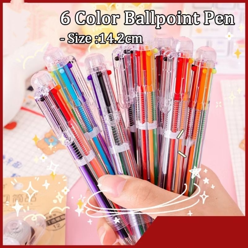 6 in 1 Multi Ball Pen Colored Highlight Pen Stationery Multi-Function ...