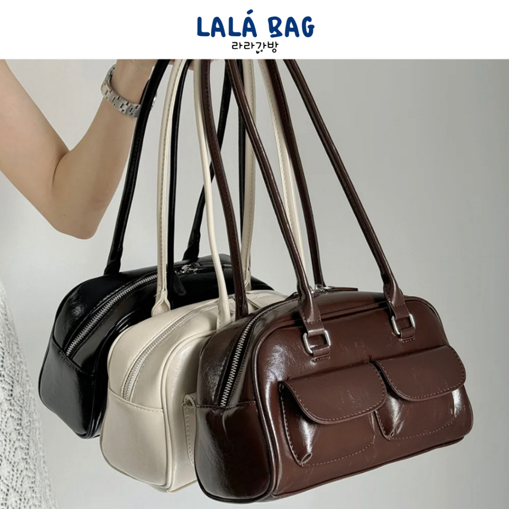 LALÁ BAG Retro Chubby Bag Bowling Leather Shoulder Bag | Shopee Philippines