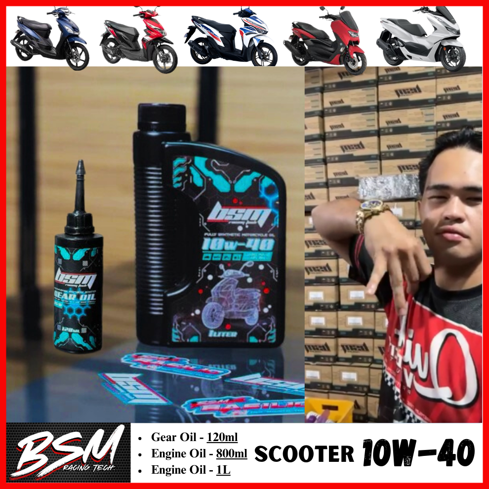 BSM Motorcycle Engine Oil Fully Synthetic 800ml 1Liter 10w-40 w/ Gear ...