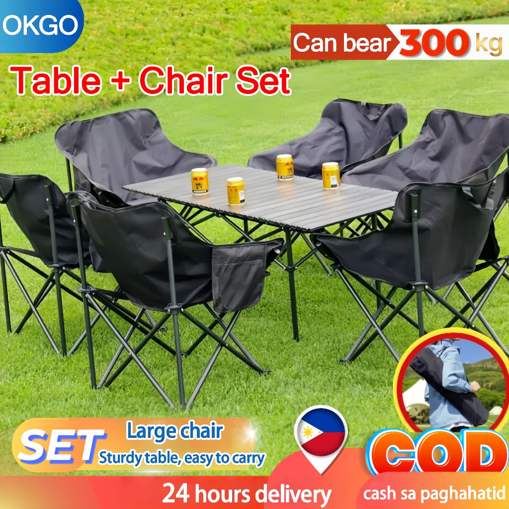 Outdoor table and chair set camping folding chair portable foldable ...