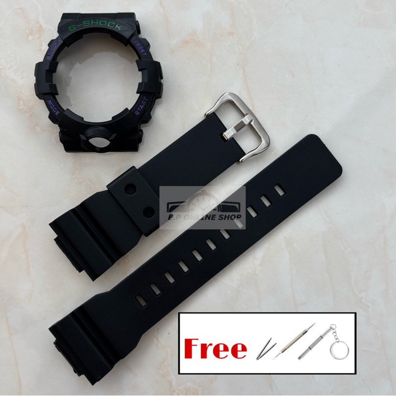 Strap & Bezel Matte Black w/ Green fonts for G-SHOCK GA-800 GA-800-4A ...
