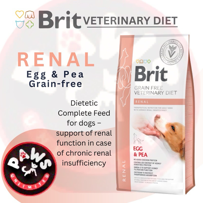 Brit Veterinary Diet RENAL Egg & Pea 2kg Grain-Free Dry Dog Food ...