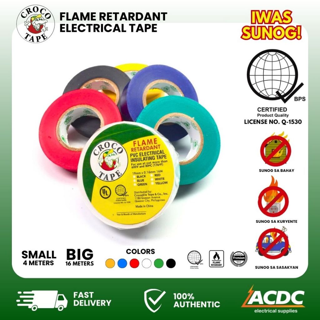 (3pcs) Croco Tape Flame Retardant Original | Electrical Tape | PVC ...