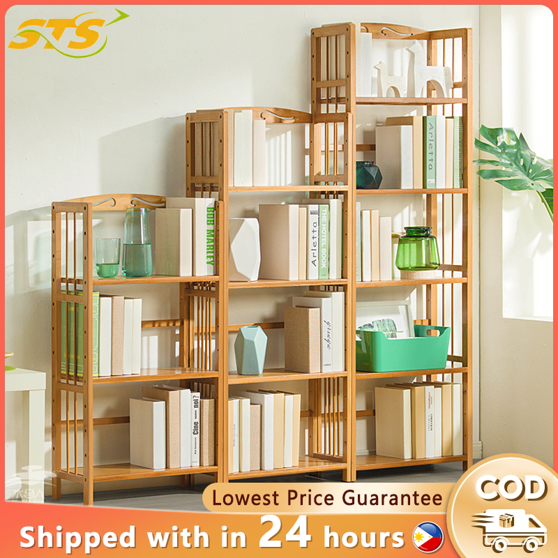Bamboo Bookshelf Floor-Standing Storage Rack Living Room Home Office ...