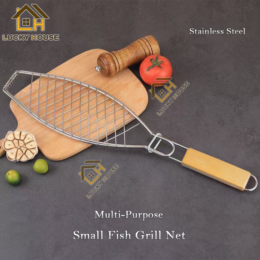 Multi-Purpose Small Fish Grill Net Wooden Handle Barbecue Grill ...