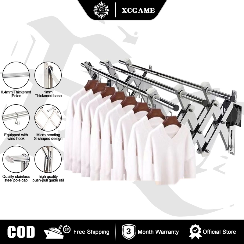 4 Extremely space-saving hangers Retractable hanger 150 cm Clothes rail ...