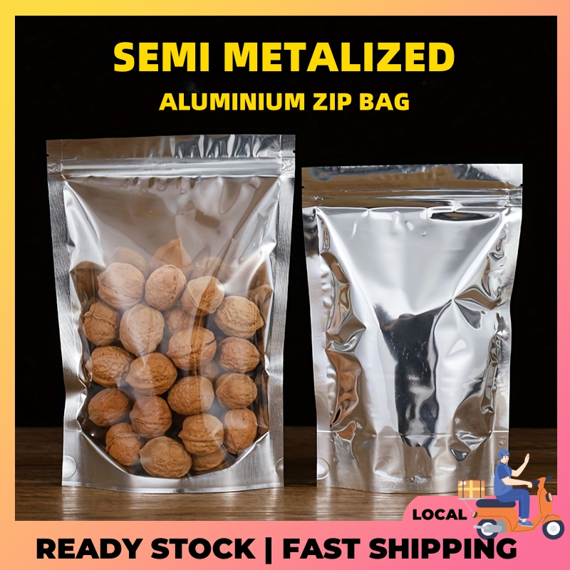 100pcs Half Silver Aluminum Half Clear Stand Up Pouch with Zip Lock Packaging Ziplock Resealable ...