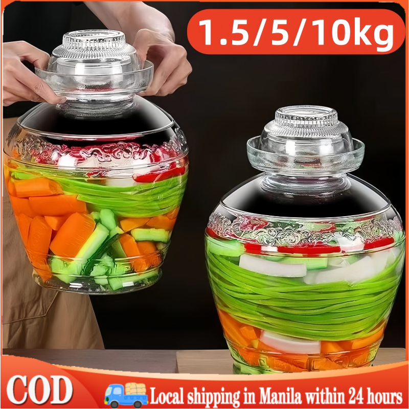 1.5kg/5kg/10kg big glass jar kimchi container airtight glass fermentation jar with lid heat ...