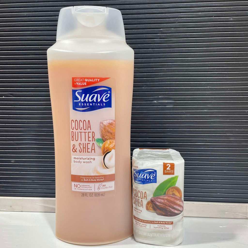 Suave Essentials Cocoa Butter Shea Body Wash 828ml / Calming Bar Soap 2 ...