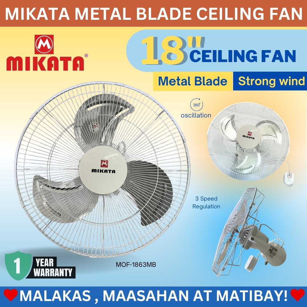 MIKATA MOF1863MB 18 inch Metal Blade Orbit Ceiling Fan Industrial ...