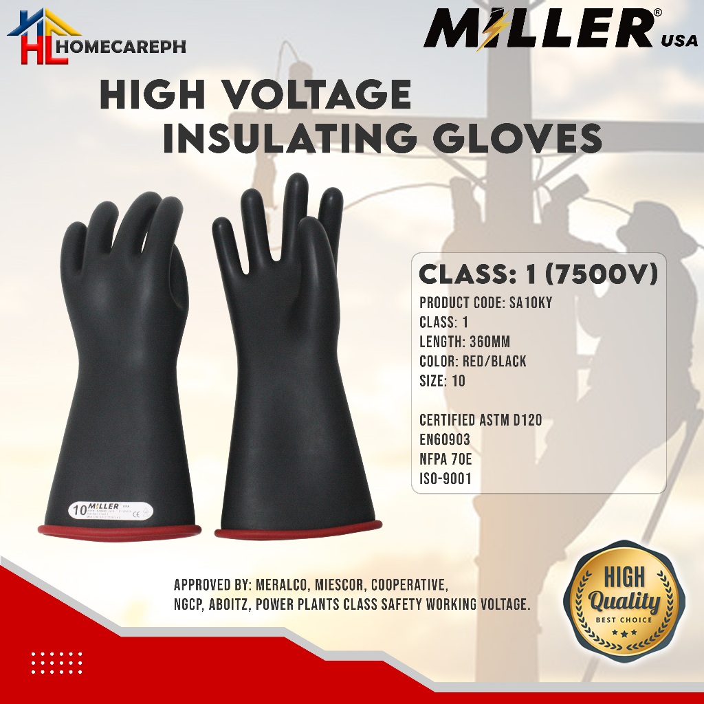 Miller High Voltage Insulating Gloves Class 1 (7500V) | Shopee Philippines