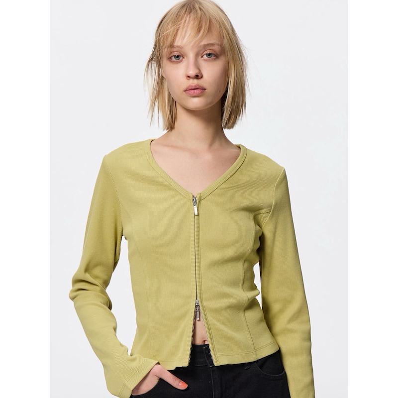 GU Ribbed Double Zip V-Neck Cardigan Direct from Japan | Shopee Philippines