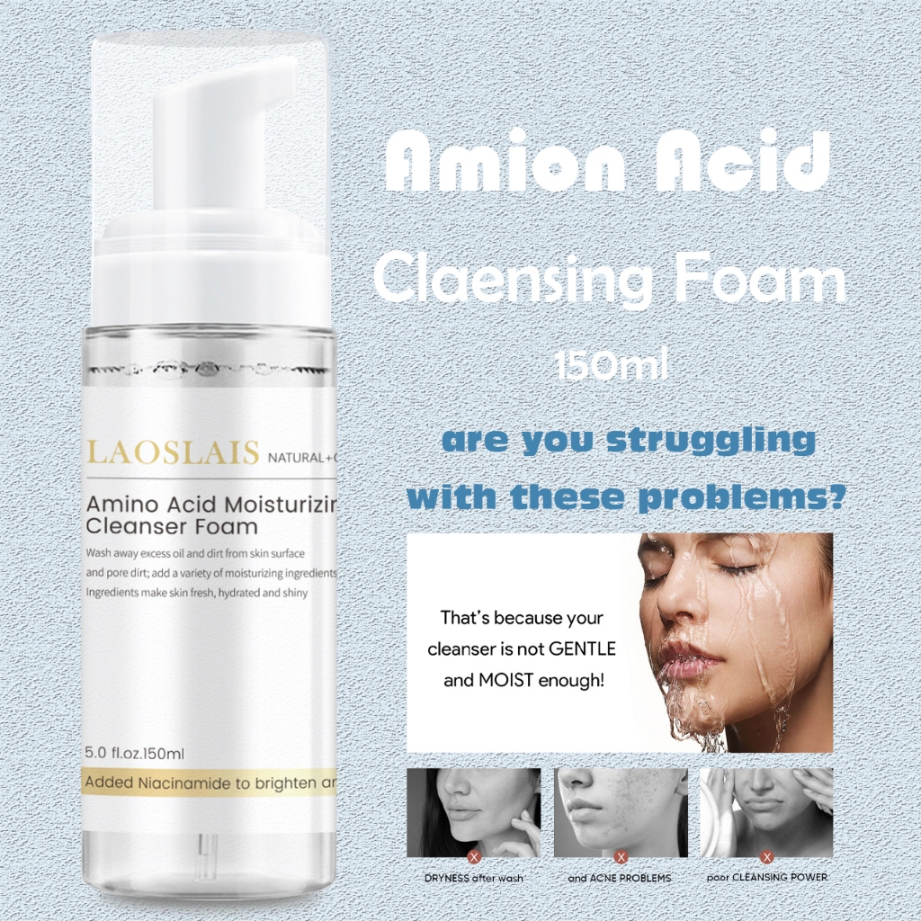Laoslais Brand Amino Acid Facial Cleanser Dry Sensitive Skin Mild Anti-Acne Cleansing Mousse ...