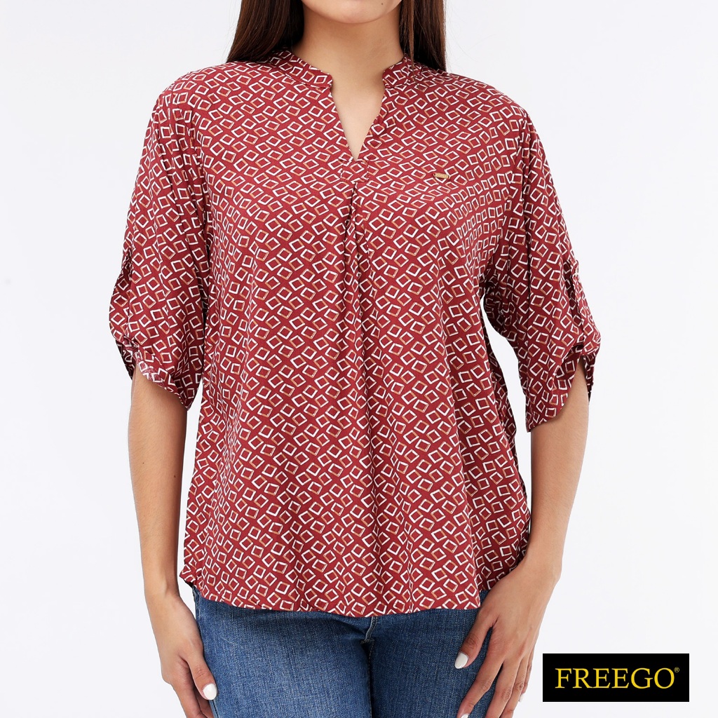Freego Ladies Woven Printed Rayon 3/4"blouse AST04-0227 | Shopee ...