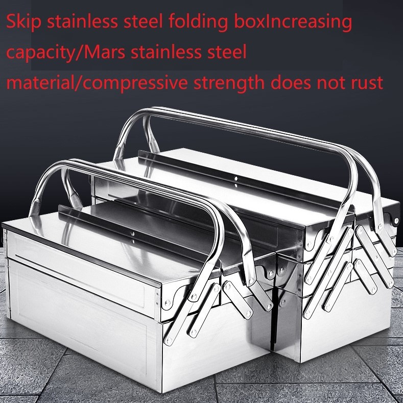 Stainless steel toolbox Storage box Multi-layer folding box Car storage ...