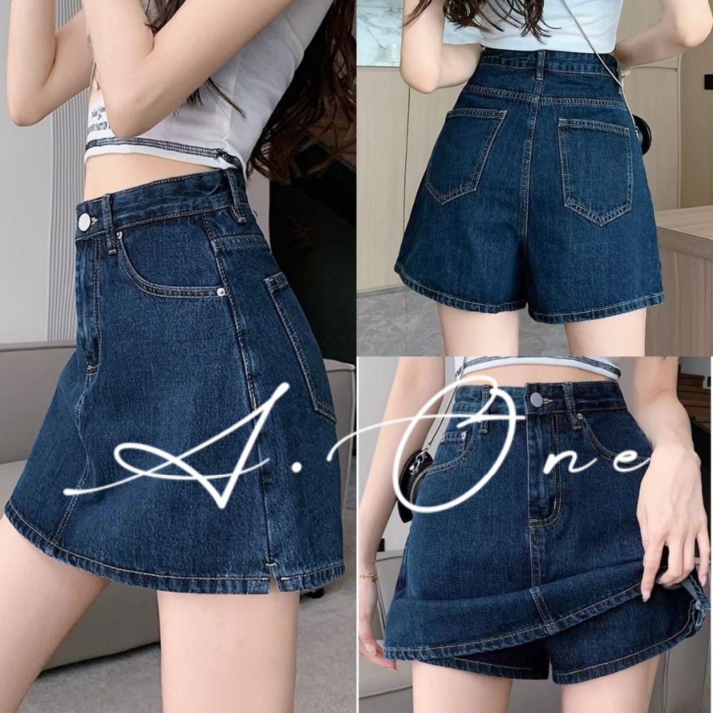 A.One Women's Korean High Waist Denim Skort A-Line Mini Skirt Casual ...