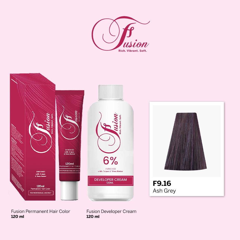 FUSION HAIR COLOR F9.16 ASH GREY COLORING SET | Shopee Philippines