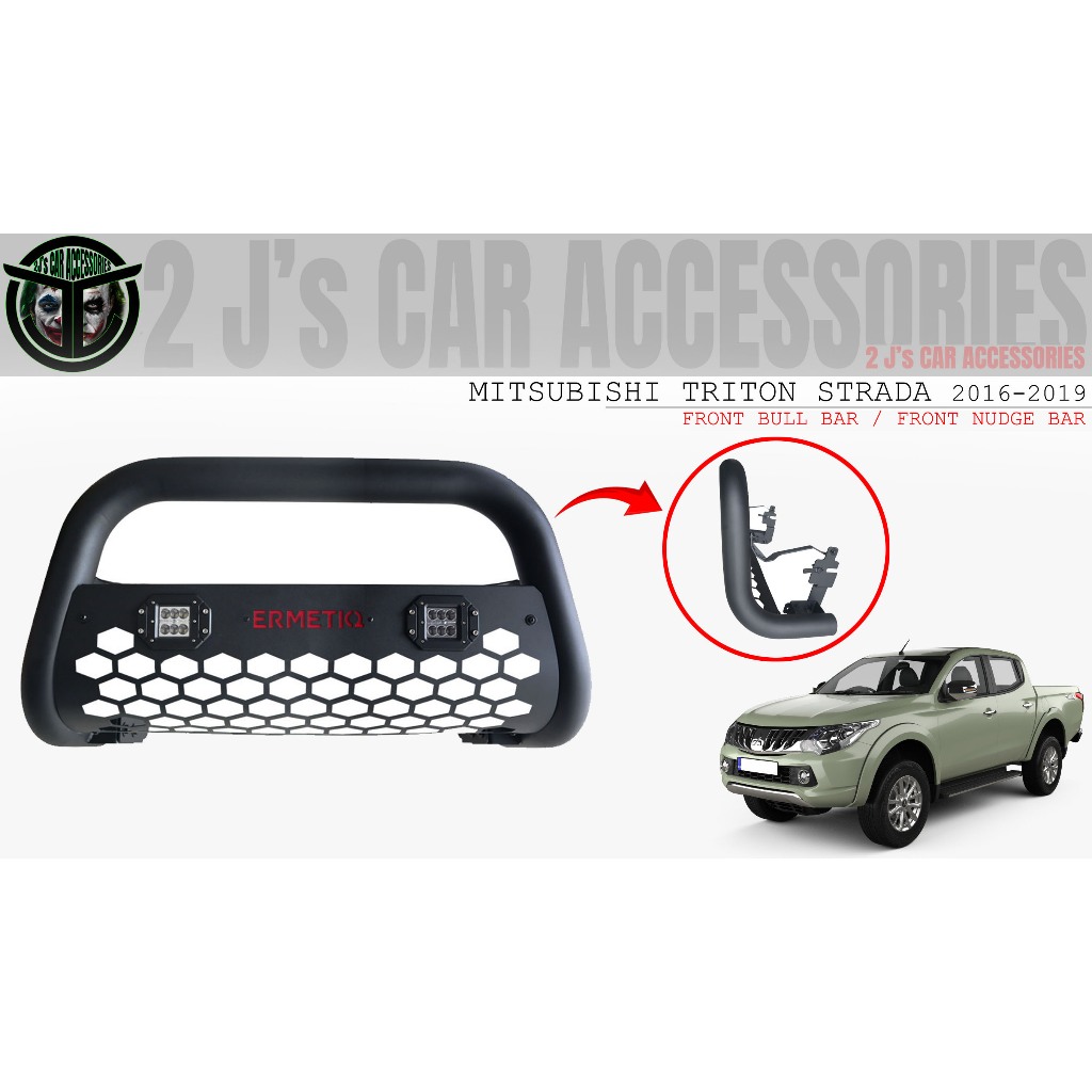 MITSUBISHI TRITON STRADA 2016 TO 2019 NUDGE BAR WITH LED LIGHT / BULL ...