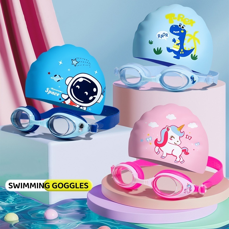2PCS(Caps+Goggles) Swimming Goggles for Kids HD Anti-fog Waterproof ...