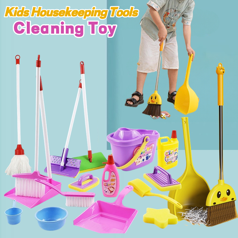 Kids Cleaning Toy Set Mini Broom Dustpan Pretend Play Detachable Broom ...