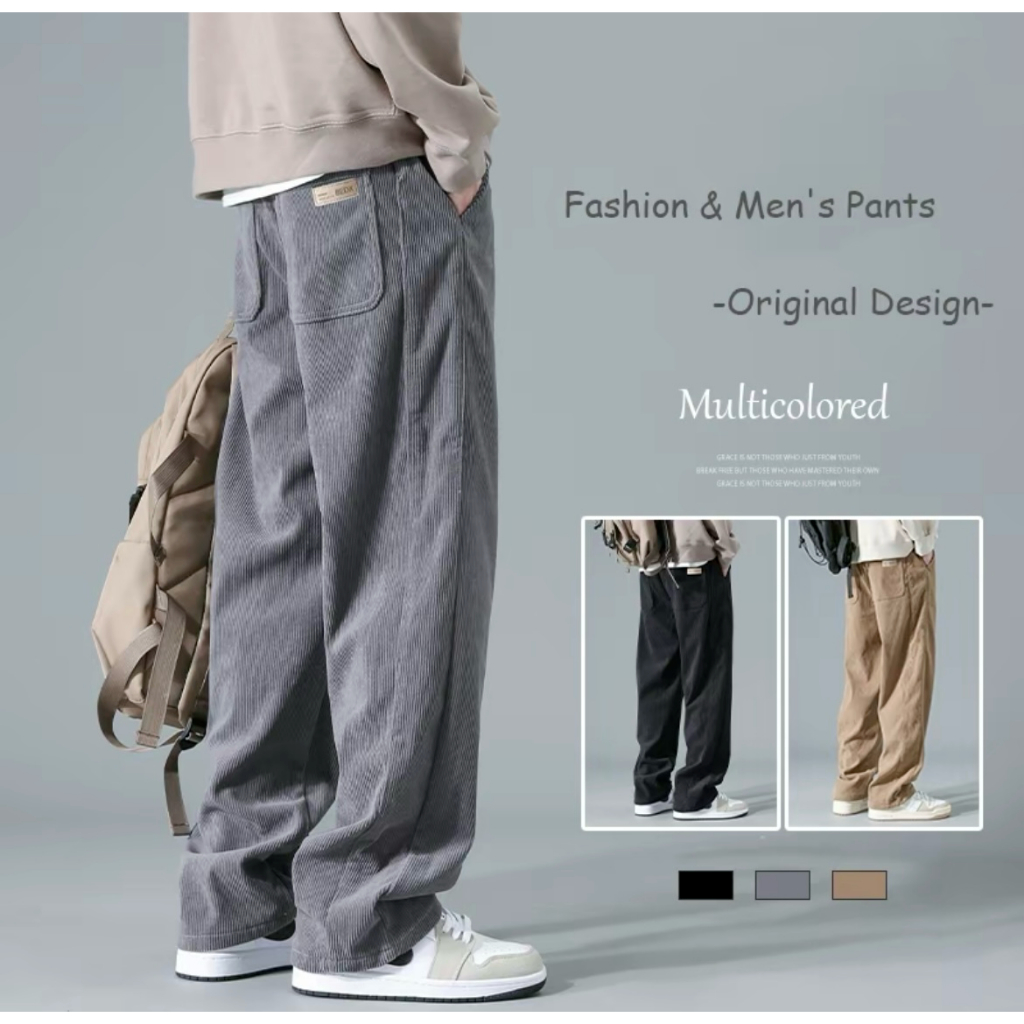 Corduroy Pants For Men Korean Khaki Baggy Straight Cut Slacks Slocks ...