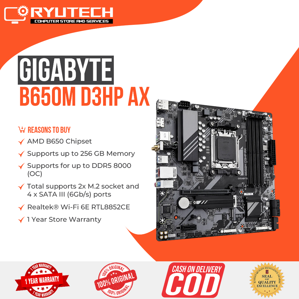 GIGABYTE B650M D3HP AX - AMD B650 Chipset, Supports up to 256 GB Memory ...