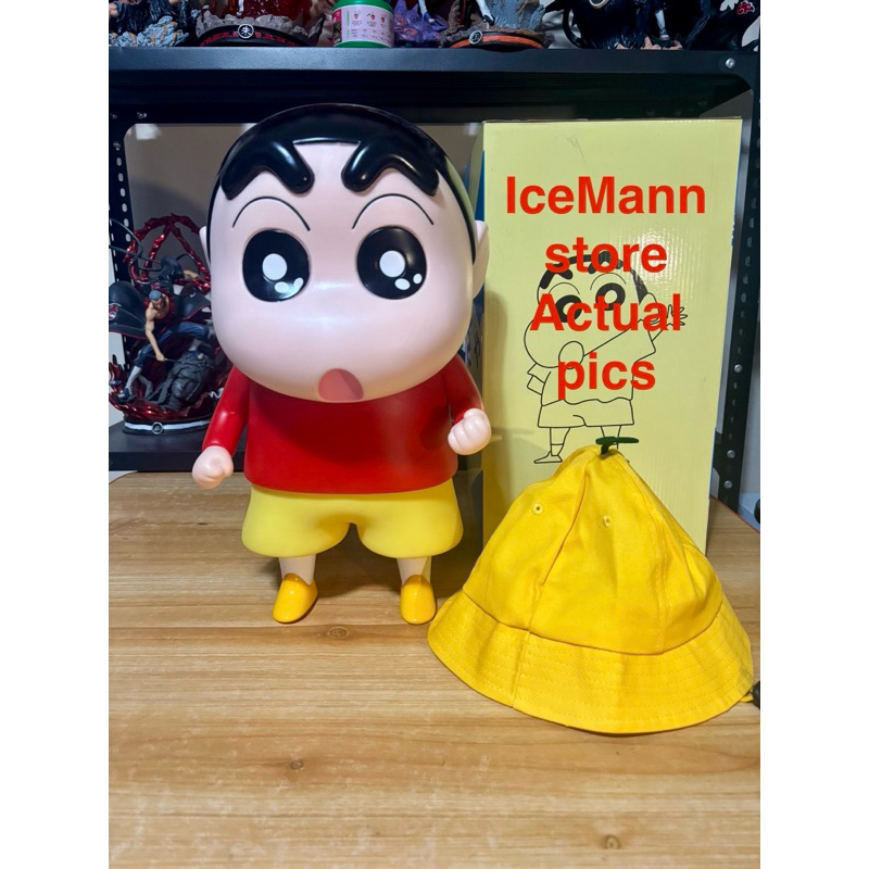shin-chan figure 39cm tall, with yellow cap, life size statue | Shopee ...