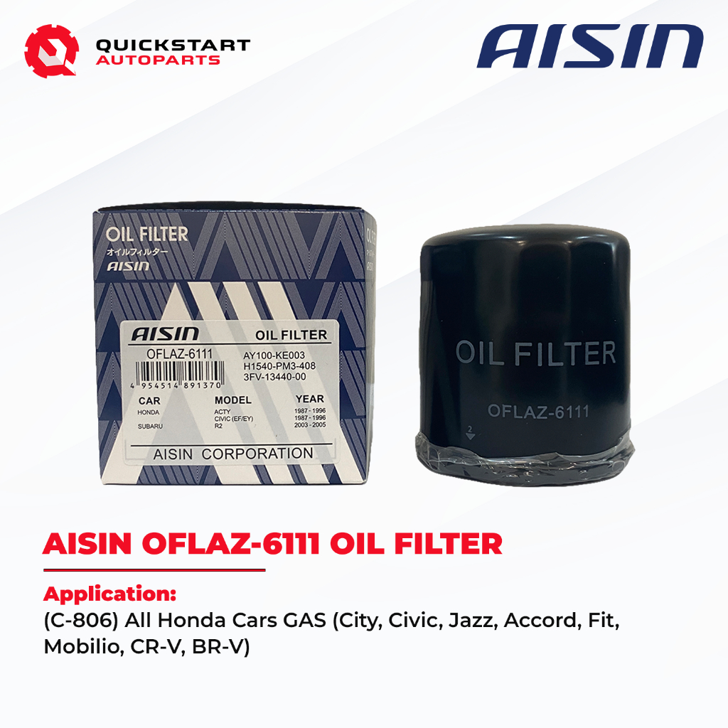 AISIN Oil Filter OFLAZ-6111 for All Honda Gas, City, Civic, Jazz, Fit, Mobilio, CR-V (VIC C-806 ...