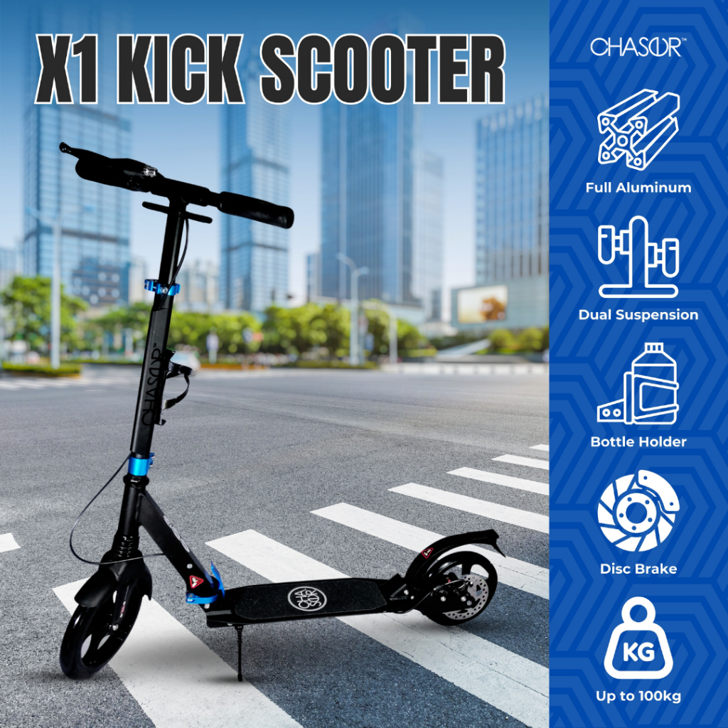 Chaser X1 Manual Kick Scooter Teens Adult Kick Scooter -Black/Blue ...