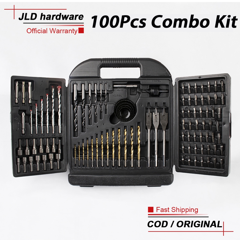 JLD 100Pcs Drill Bit Set Tool Box Portable HSS Drill Bits Kit Includes ...