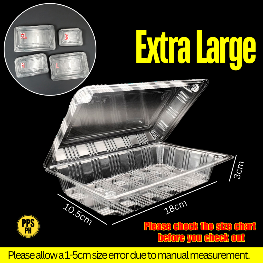 50pcs S/M/L/XL Rectangle Clamshell with Lock Clear Container Take-out ...