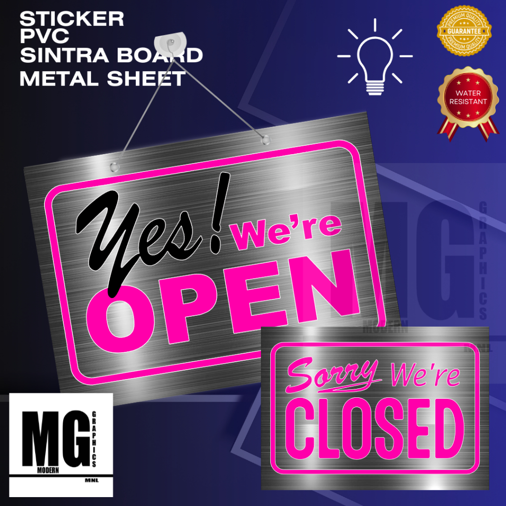 Modern Graphics Open/Close Sign Colored Metallic Design Non-Fade ...
