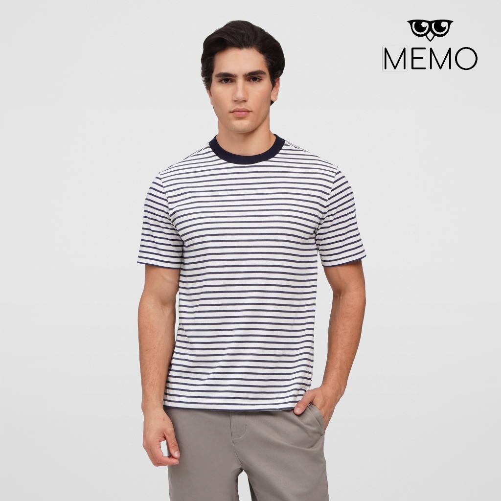 Memo Ringer Striped T-Shirt (Navy Blue) | Shopee Philippines