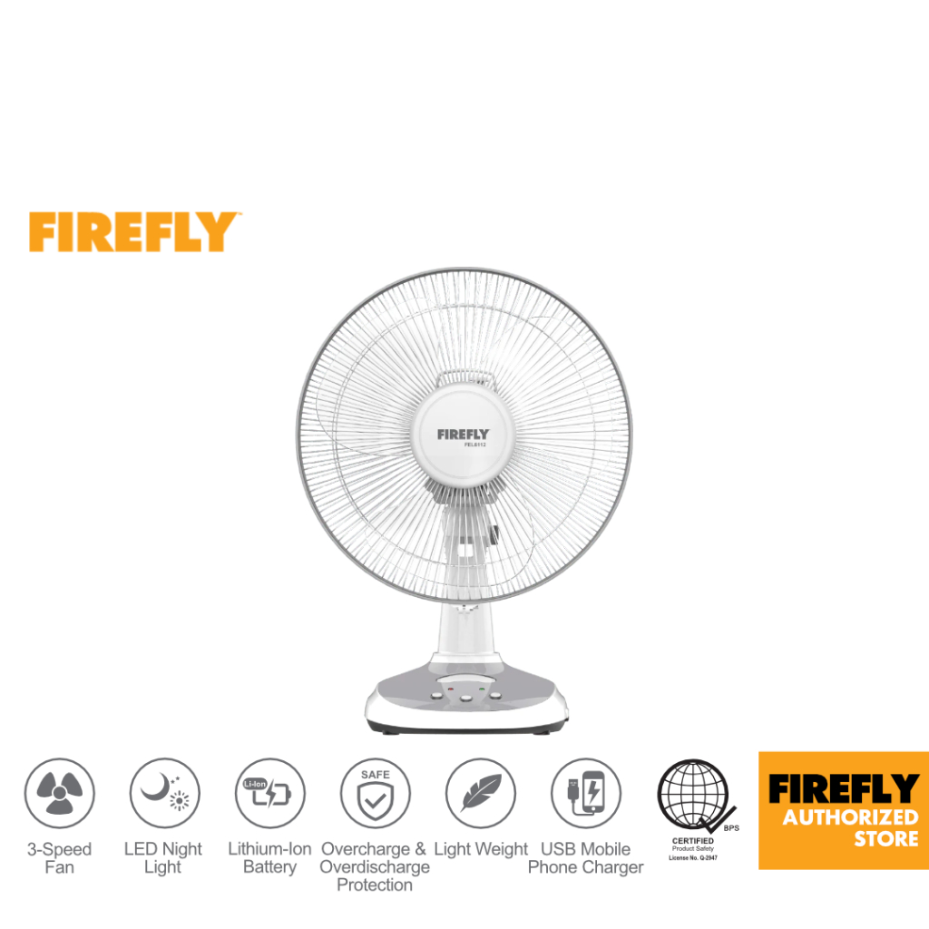 Firefly 12" Oscillating 3 Speed Electric Fan with LED Night Light and ...