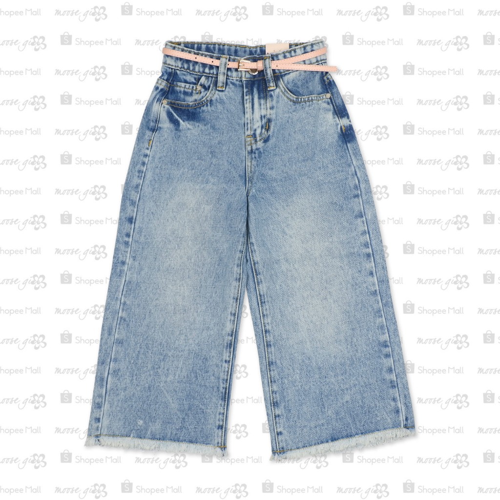 Moose Girl Marble Blue WASHED Wide Leg Denim Pants With Peach Belt ...