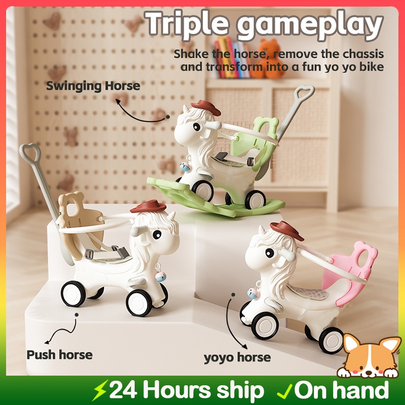 3in1 Rocking Horse Rider Push Car Rocker Pony Trojan Toys Children's ...