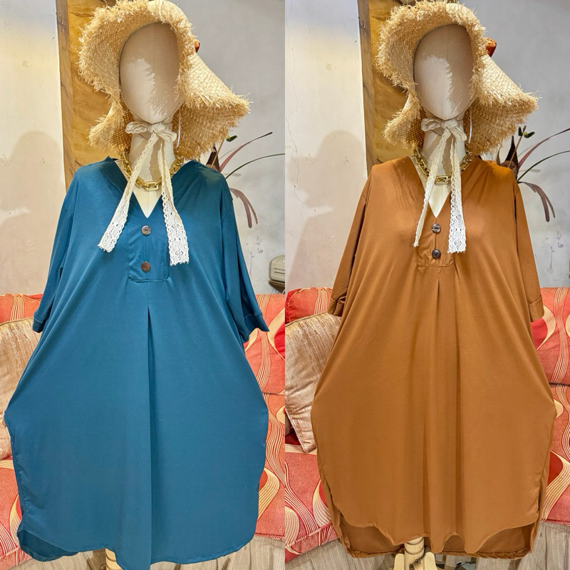 MICHELLE PLUS SIZE 3/4 LONG BACK DRESS W/ POCKETS & BUTTONS (UP TO 3XL ...