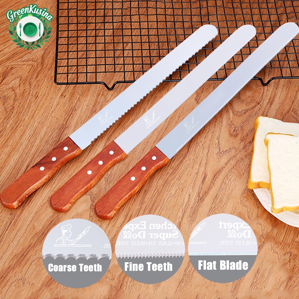 Stainless Steel Serrated Cake Bread Knife Wooden Handle Cake Slicer ...