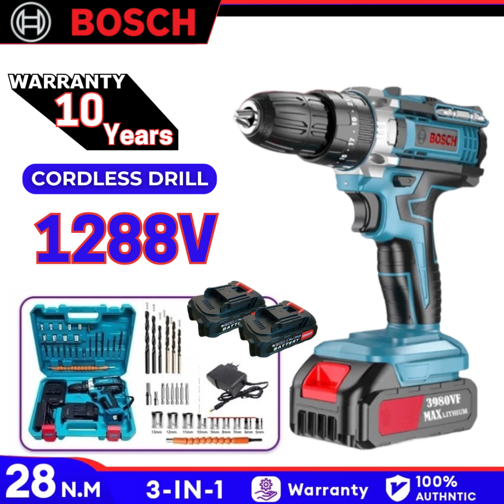 BOSCH 1288V Cordless Hammer Drill Impact Drill Complete Set With ...