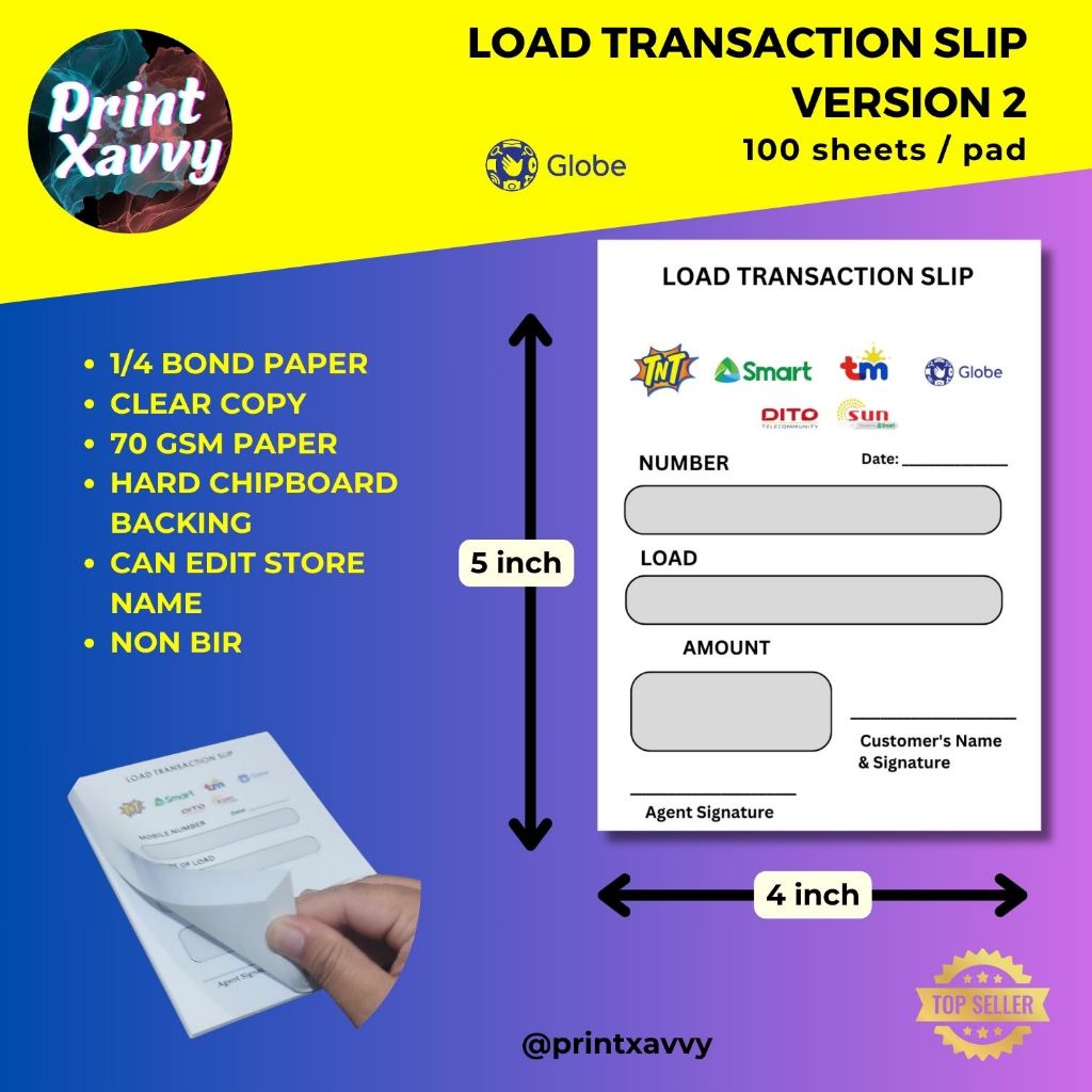 LOAD RECEIPT/ TRANSACTION SLIP/ 35 PESOS ONLY / ORDER NOW SHIP TOMORROW ...