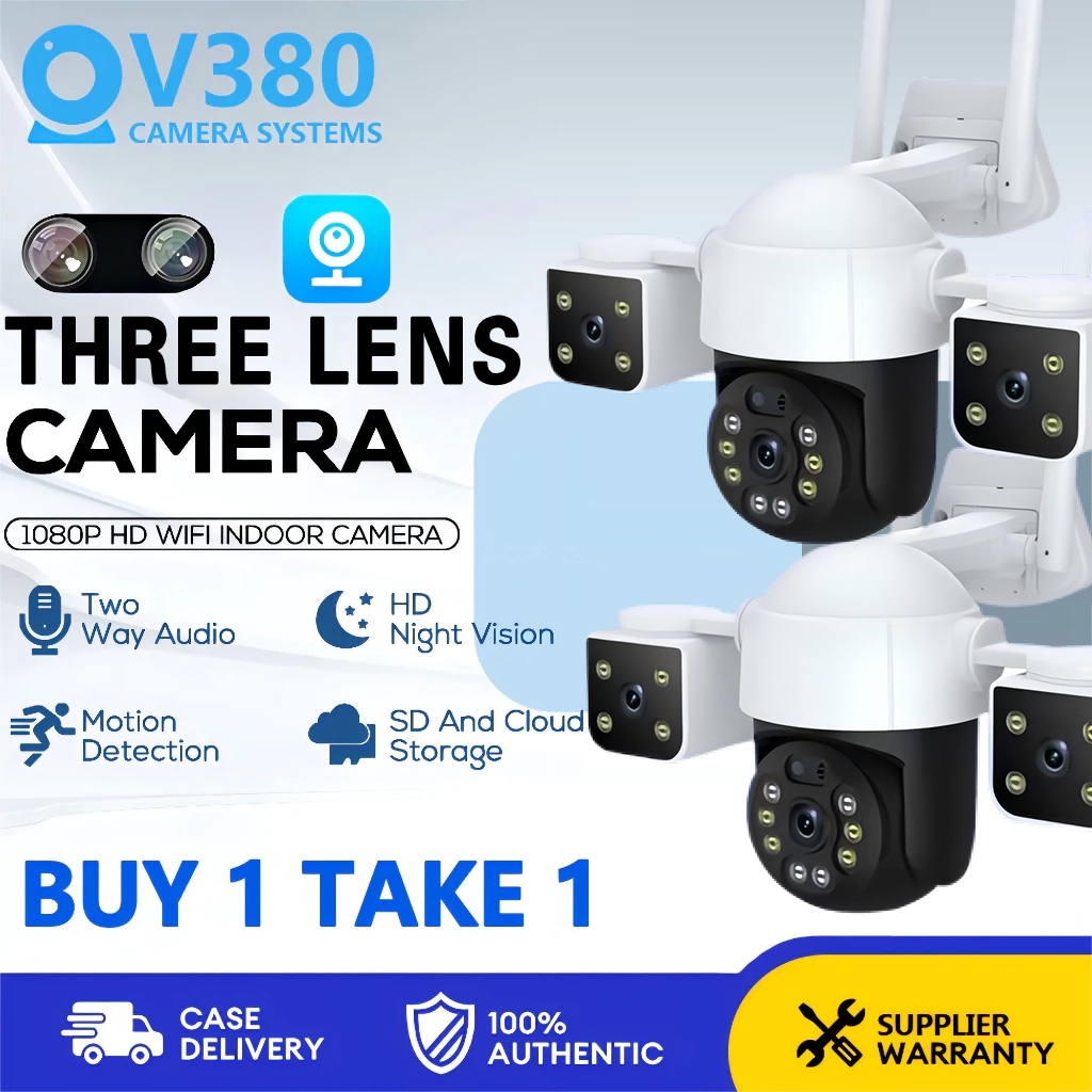 V380 Pro Waterproof Outdoor Three Lens CCTV Camera Smart Home Night ...