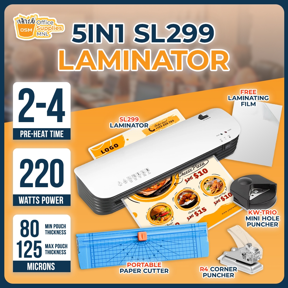 SL299 5in1 Laminator A4 Hot & Cold Laminating Machine w/ R4 Corner Puncher, Paper Cutter & Films ...