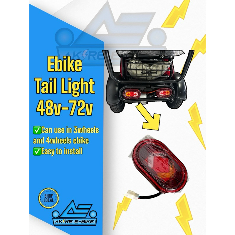 Ebike Tail Brake Signal light 48v-72v (1pc only) use for 3wheels or ...