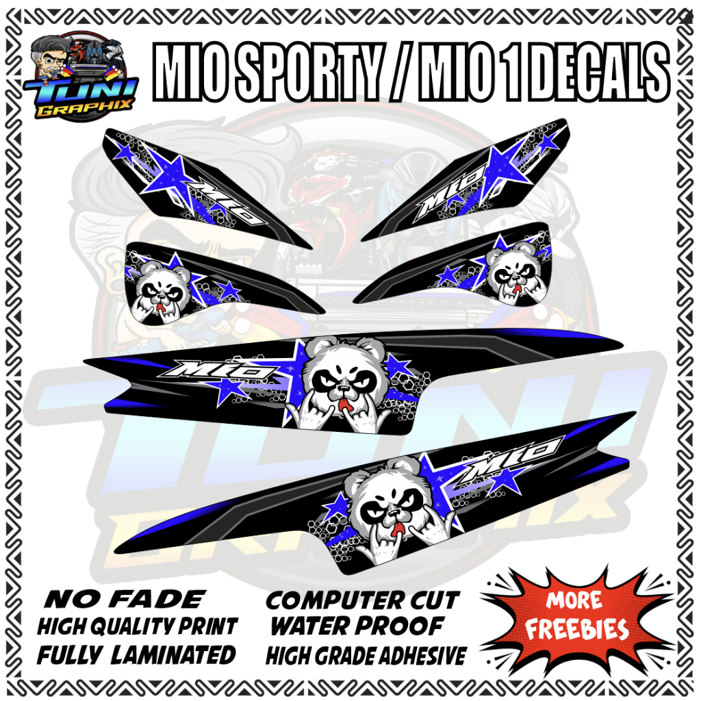 Mio Sporty Panda Star Indo Decals Sticker (Black Series) with Freebies ...