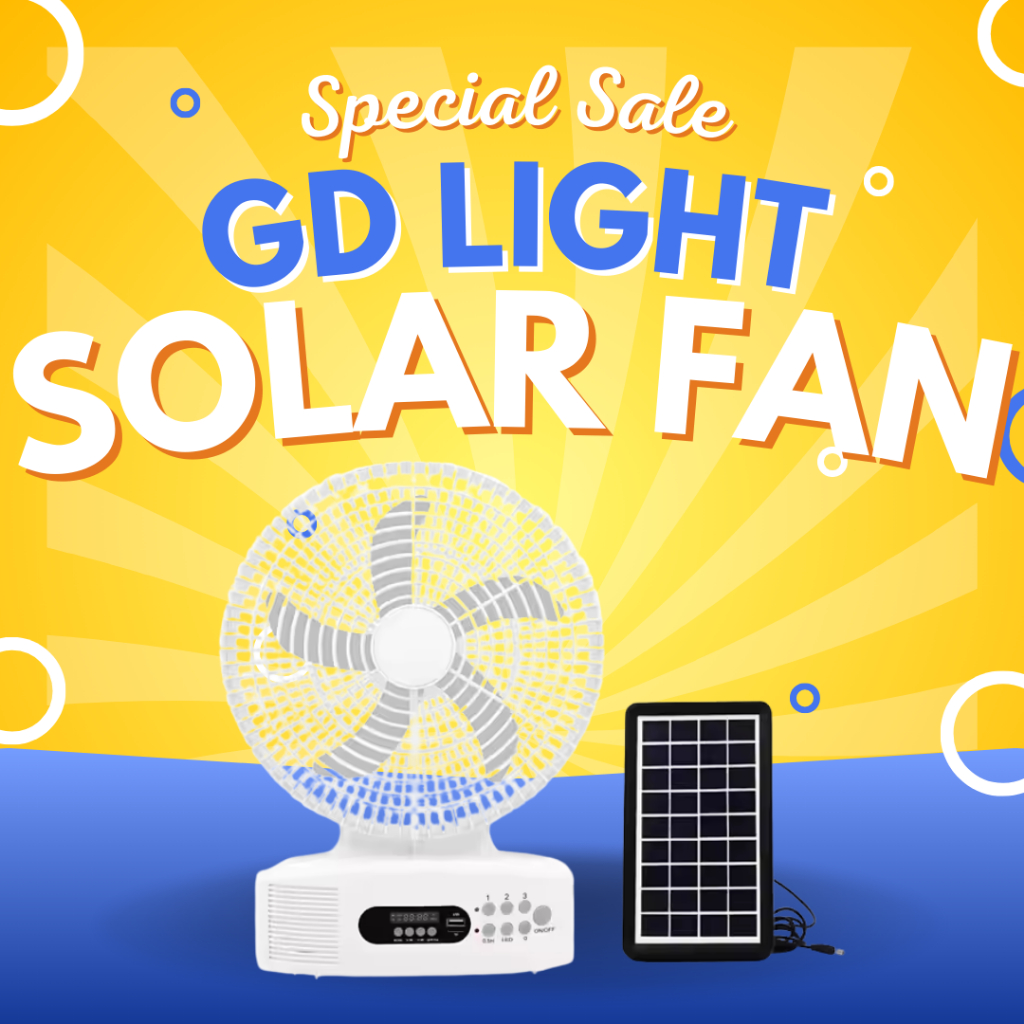 GD Light Super GD-9018 rechargeable solar fan 12" crownstar with ...
